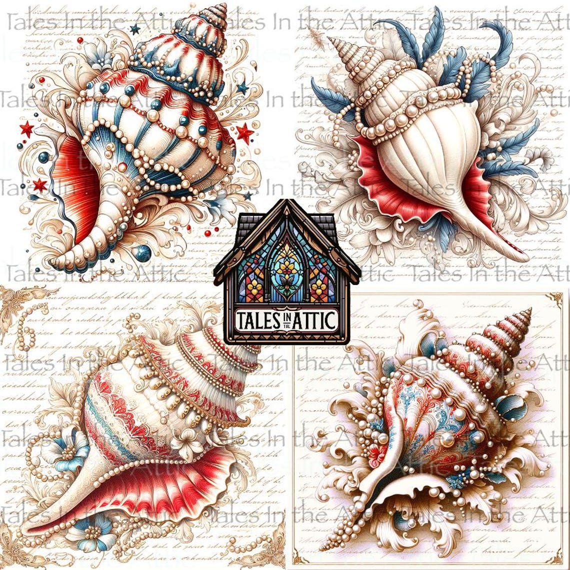 Patriotic Conch Seashells PNG Image Files for 4” Coasters, 300 Dpi, for ...