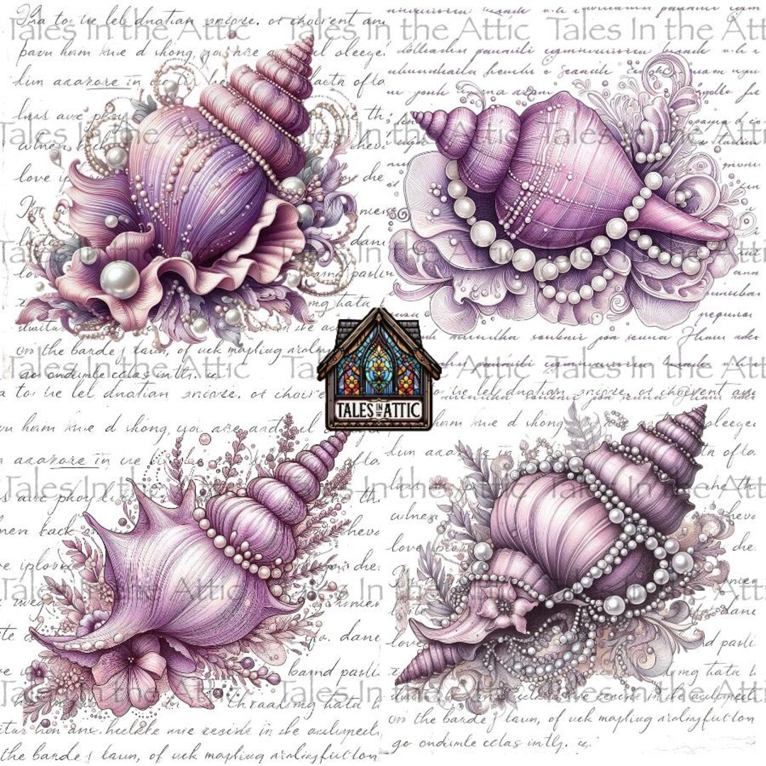 Purple Conch Seashells PNG Image Files for 4” Coasters, 300 Dpi, for ...