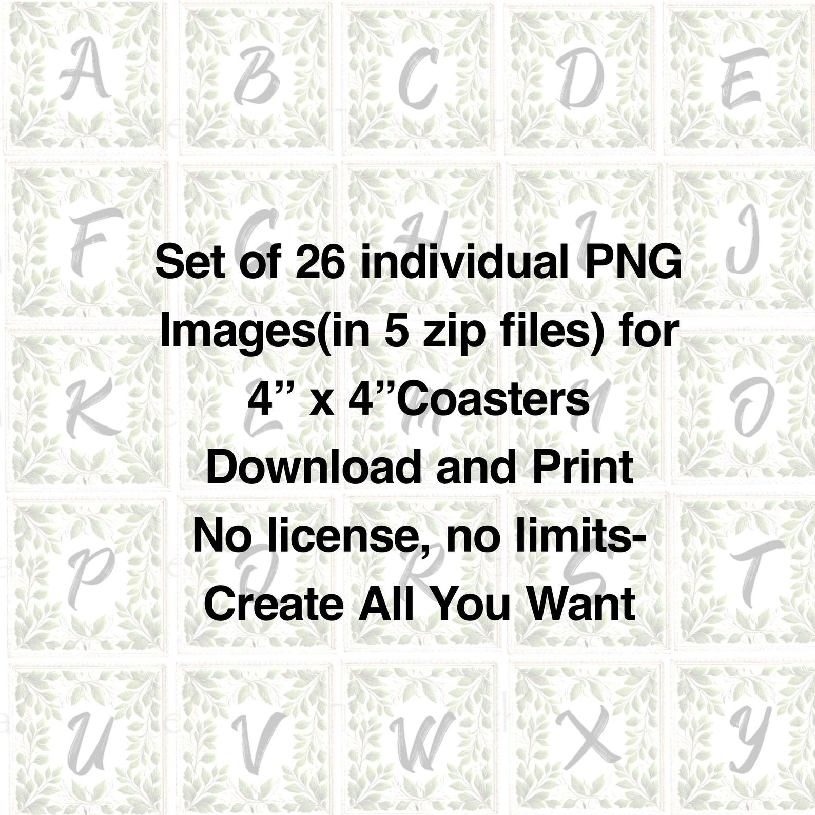 Leafy Alphabet Coaster PNG Files 26 Downloadable for 4” Coasters, 300 ...