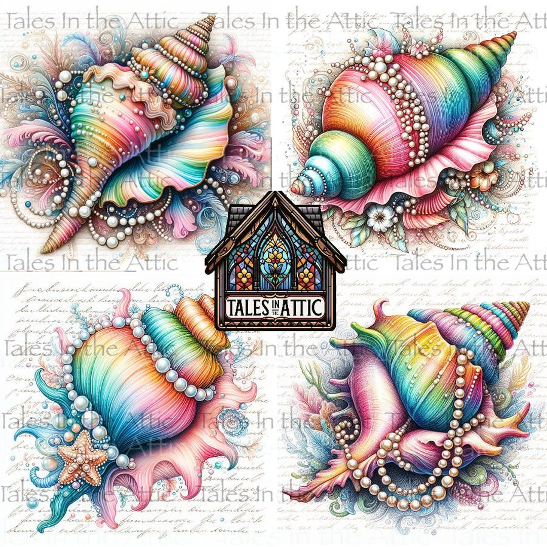 Rainbow Conch Seashells PNG Image Files for 4” Coasters, 300 Dpi, for ...