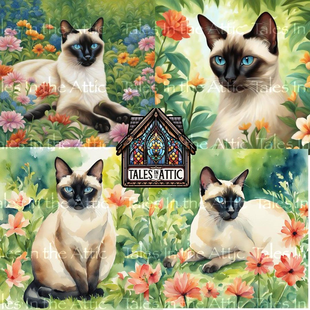 Spring Summer Siamese Cats PNG Image Files for 4” Coasters, 300 Dpi ...