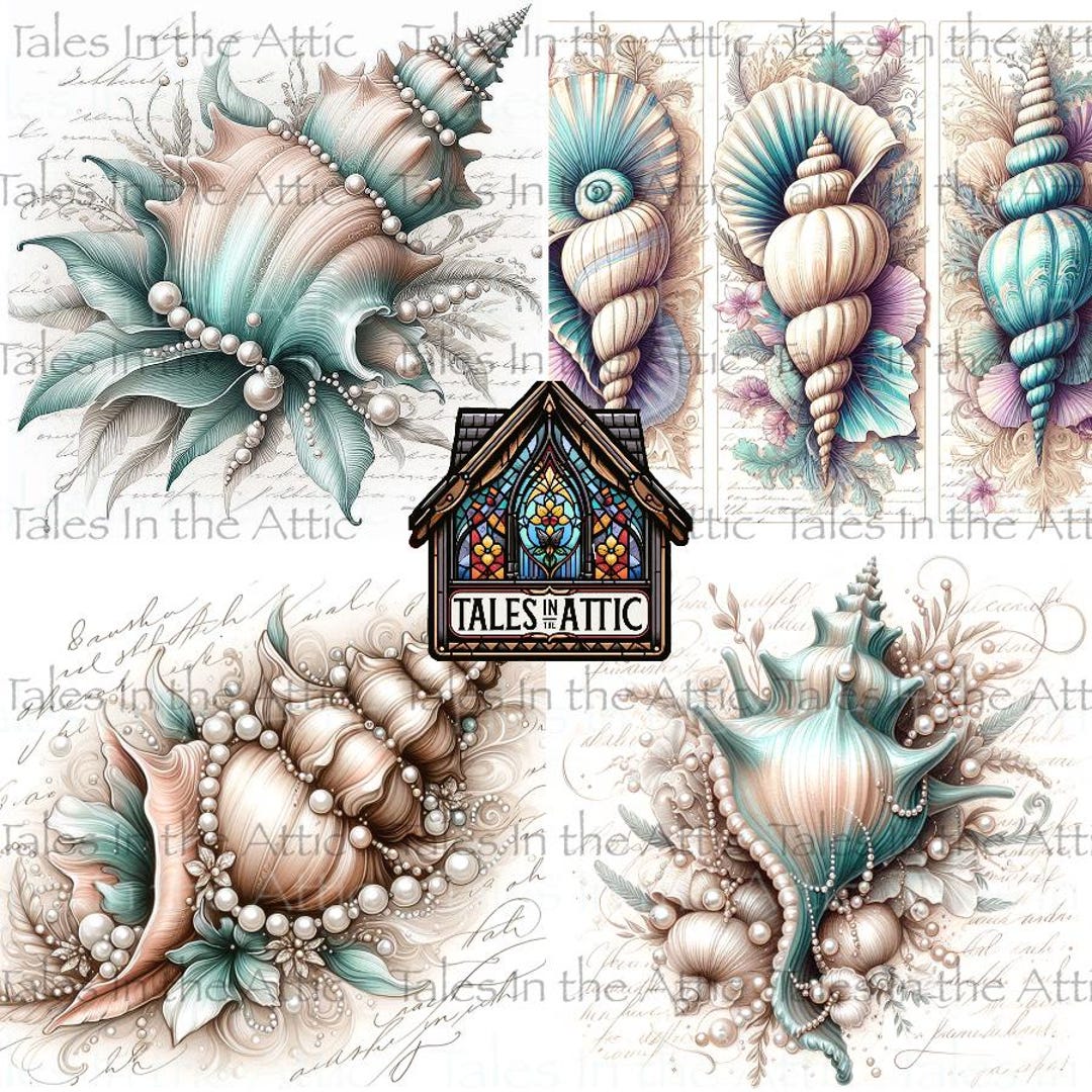 Pearls Conch Seashells PNG Image Files for 4” Coasters, 300 Dpi, for ...