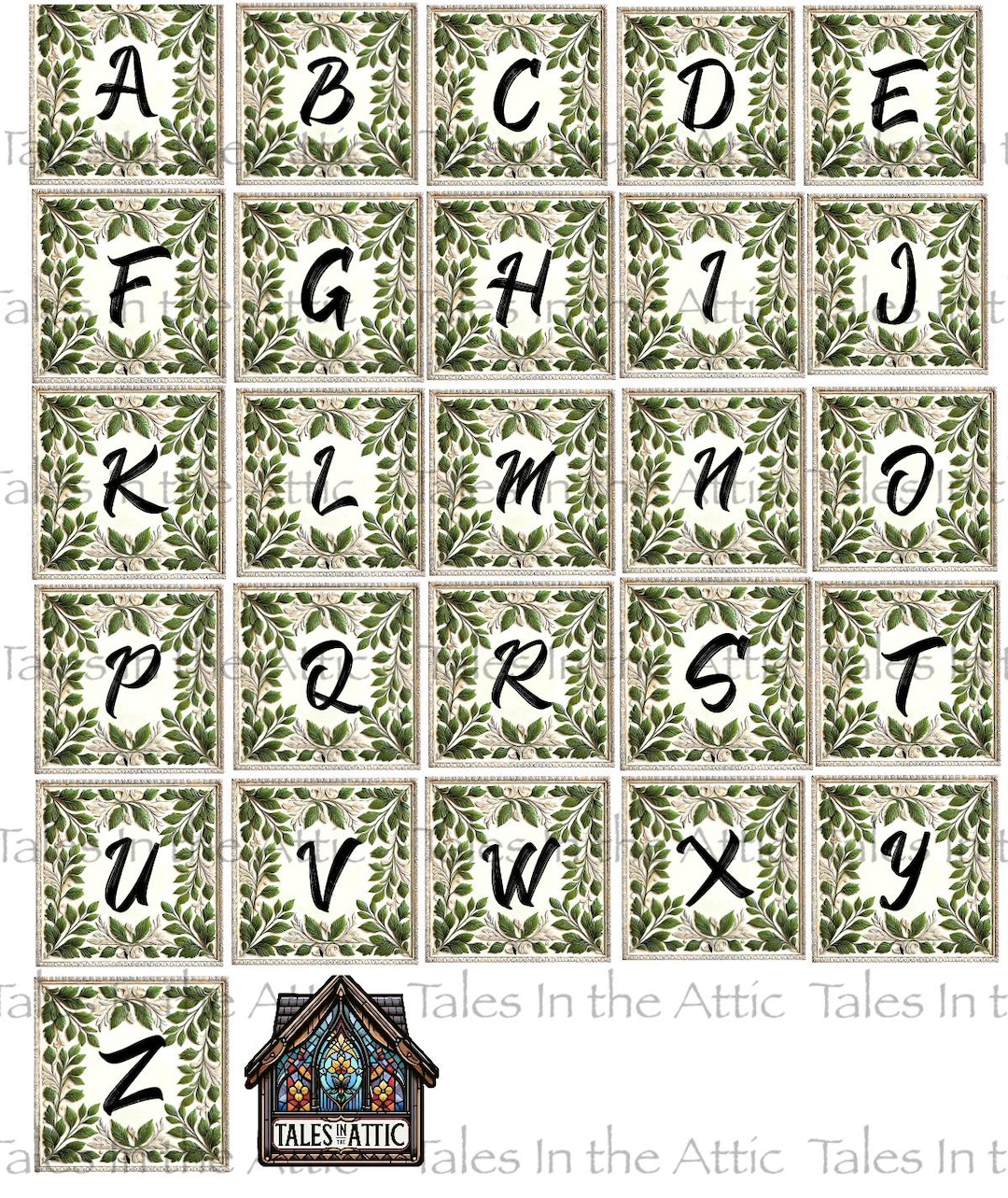 Leafy Alphabet Coaster PNG Files 26 Downloadable for 4” Coasters, 300 ...