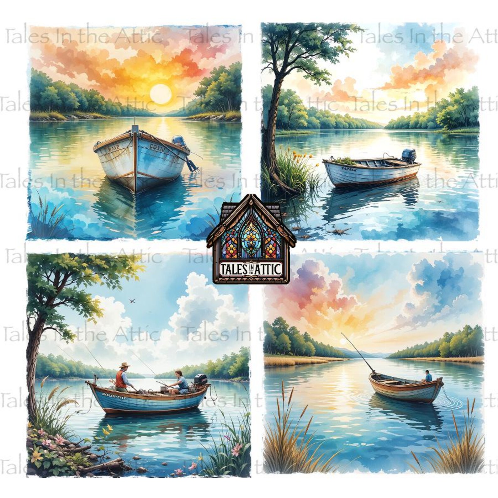 Fishing Lake Digital Downloadable PNG Image Files for 4” Coasters, 300 ...
