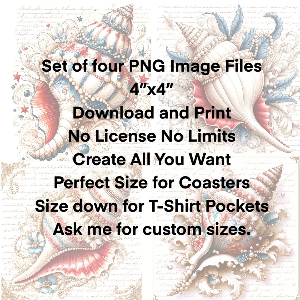 Patriotic Conch Seashells PNG Image Files for 4” Coasters, 300 Dpi, for ...