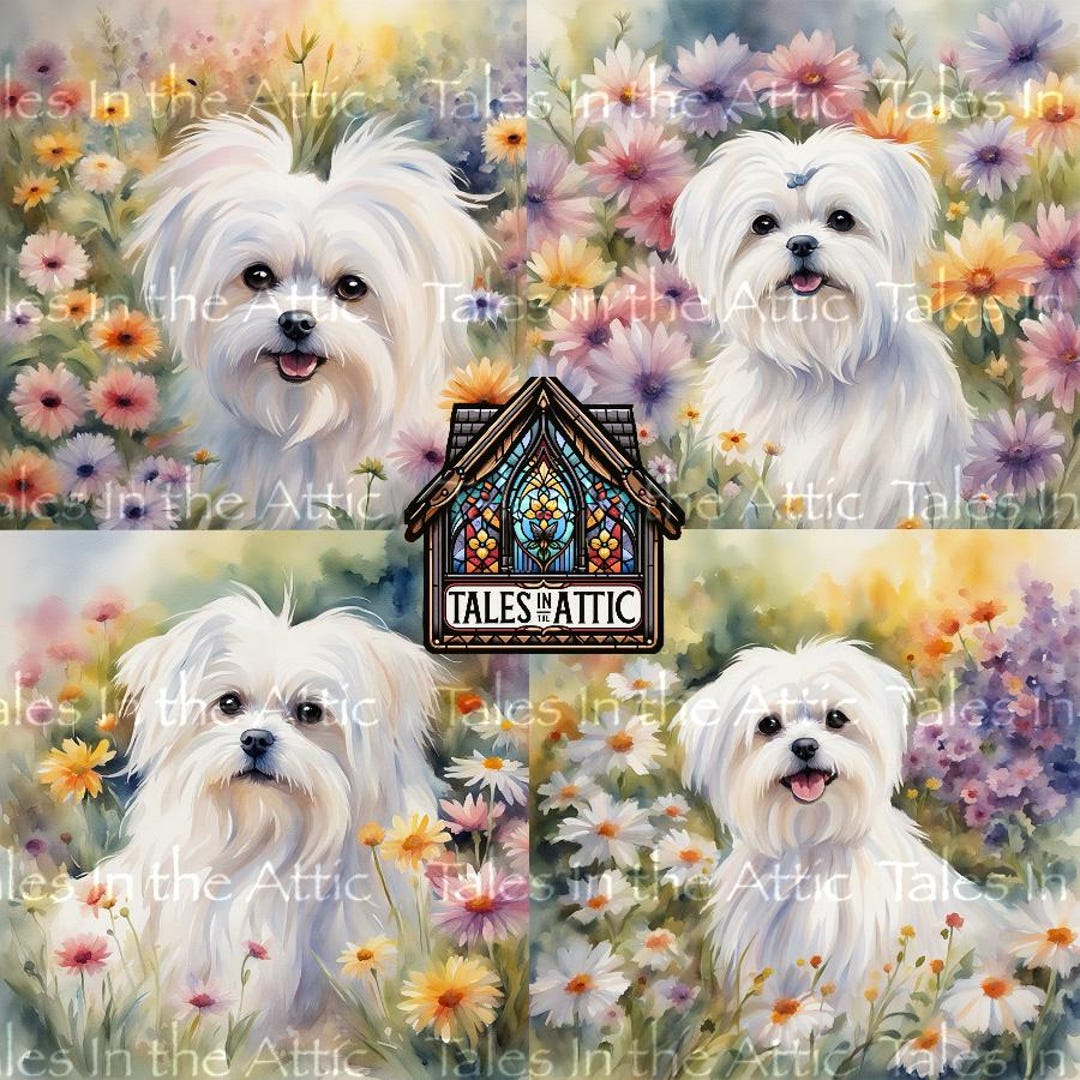Spring Summer Maltese PNG Image Files for 4” Coasters, 300 Dpi, for ...