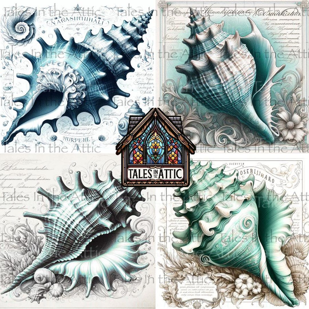 Aqua Conch Seashells PNG Image Files for 4” Coasters, 300 Dpi, for ...