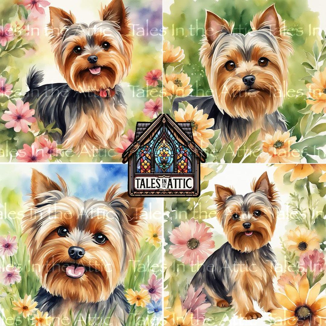 Spring Summer Yorkies PNG Image Files 300 Dpi for 4” Coasters, for ...