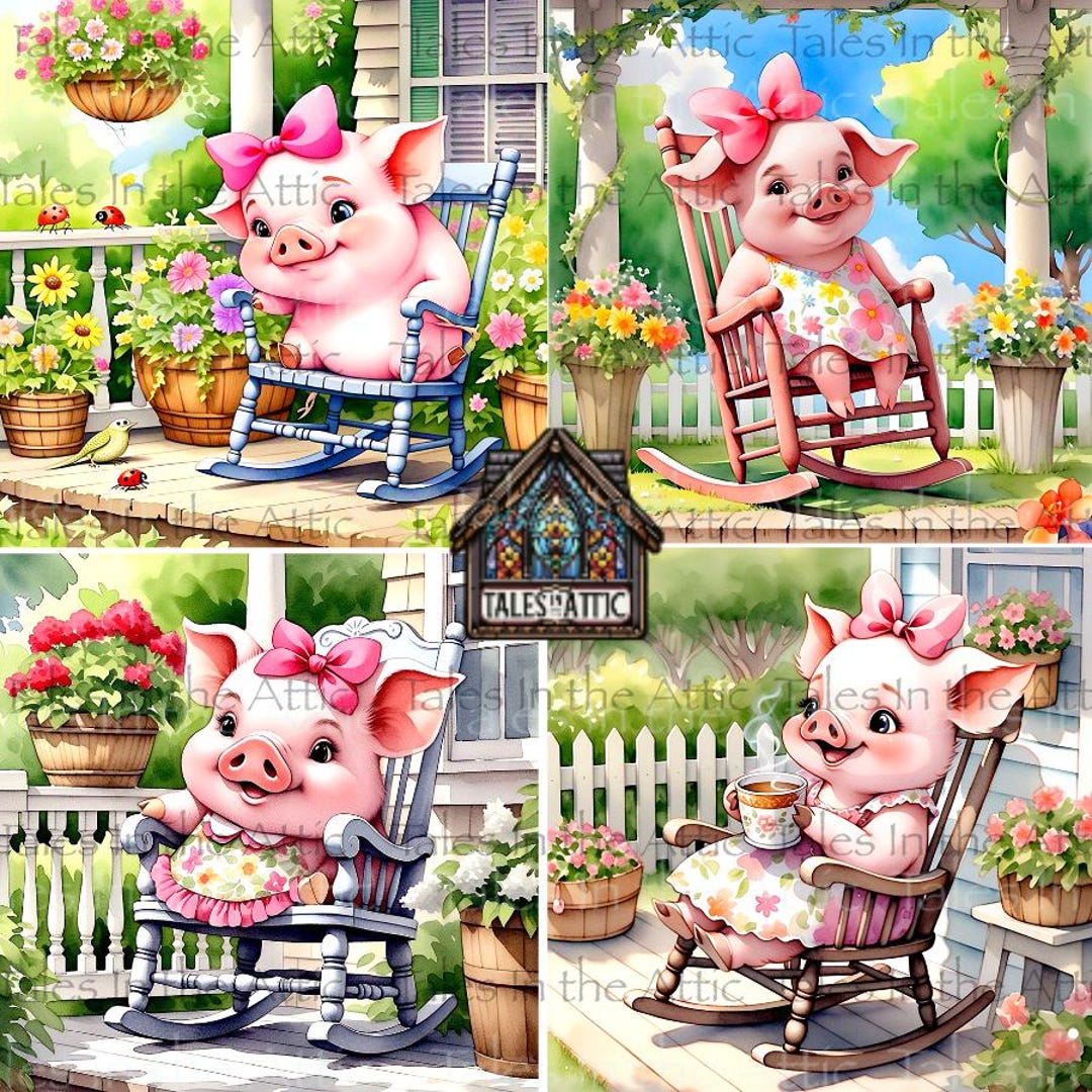 Happy Pigs PNG Image Files for 4” Coasters, 300 Dpi, for Transfers ...