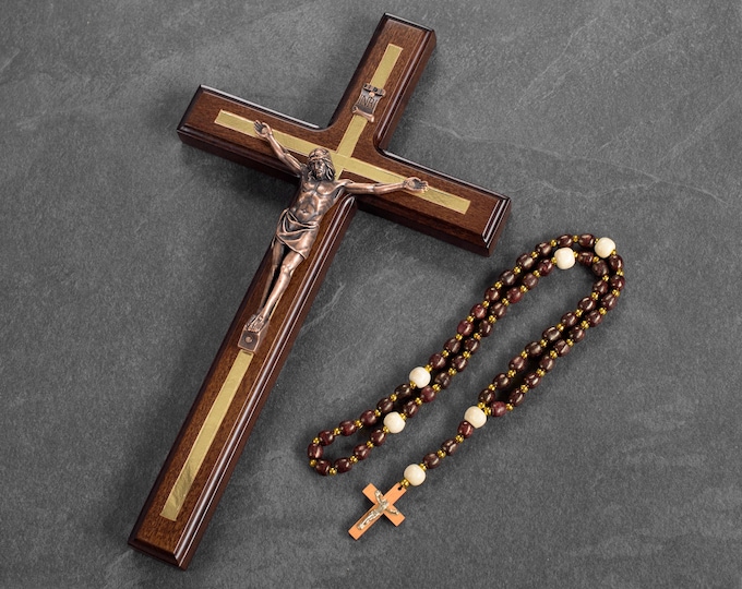 8" Wall Crucifix Decor, Solid Wooden Catholic Cross for Wall, Christian ...