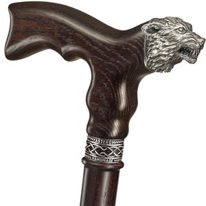 Wolf Head Oak Walking Cane – Ergonomic Handle, Polished Finish, Sturdy ...
