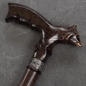 Wolf Walking Cane -custom Walking Stick - Wooden Cane for Men - Walking ...