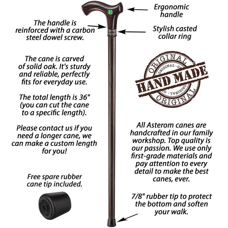 Celtic Clover Walking Cane - Handmade Irish Wooden Cane - Classic ...