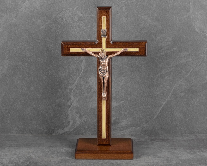 Standing Wooden Crucifix – 12" Wall Cross With Detachable Base and ...
