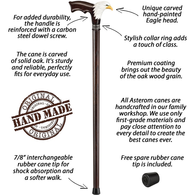Hand-painted Eagle Walking Cane – Ergonomic Wooden Walking Stick - Etsy