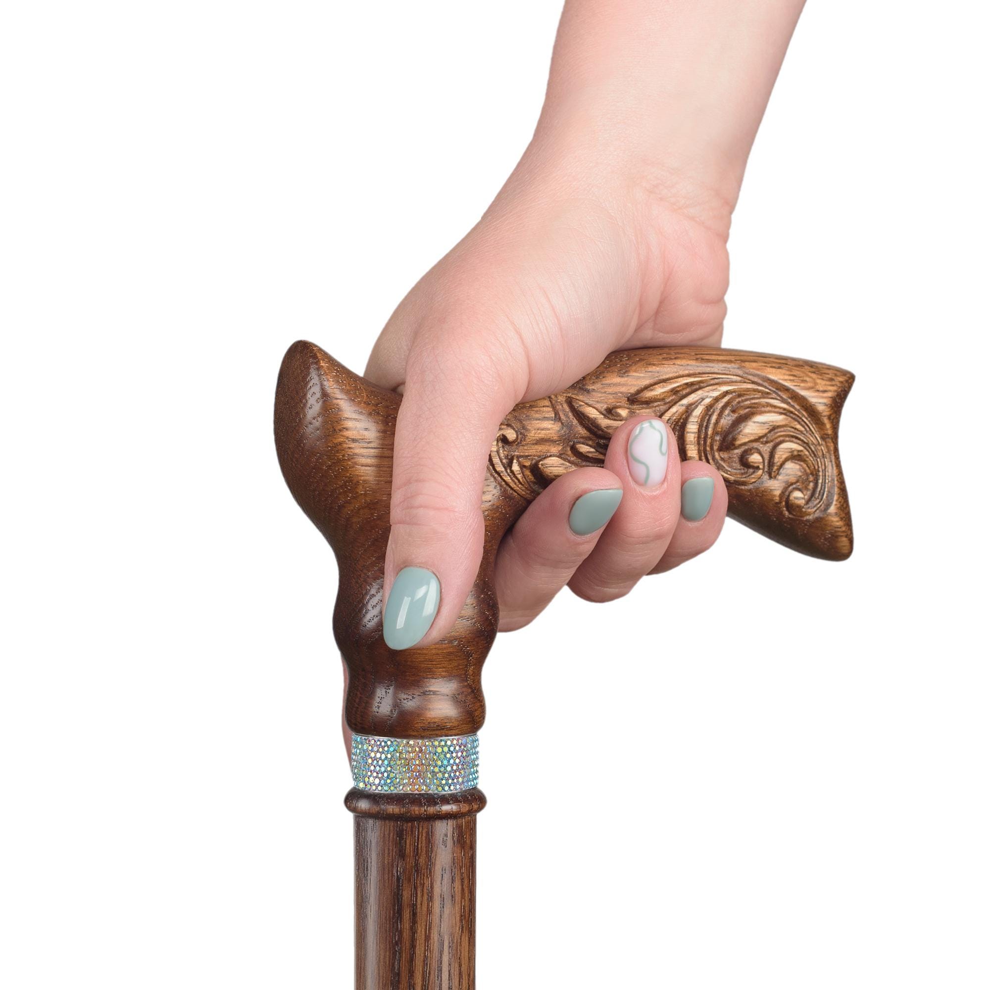 Carved Oak Wood Walking Cane – Ergonomic Handle, Elegant Design - Etsy