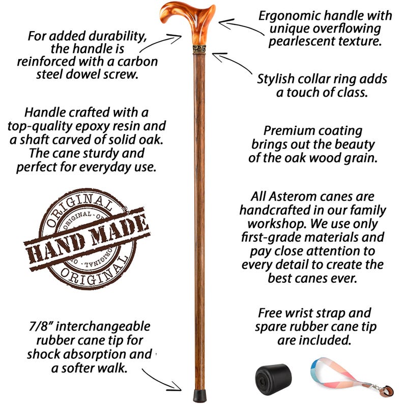 Oak Walking Cane With Ergonomic Epoxy Handle – Custom Support Stick - Etsy