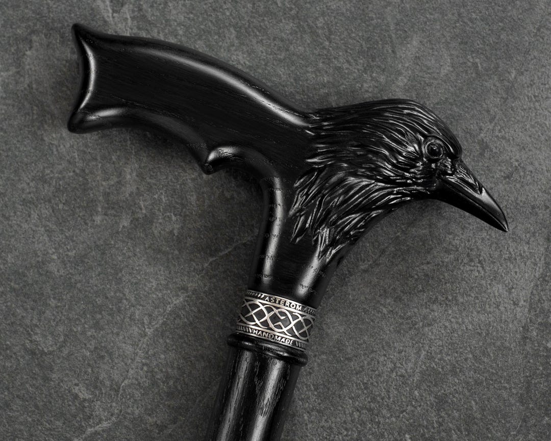 Black Raven Walking Cane – Handmade Oak Wooden Stick for Men - Etsy