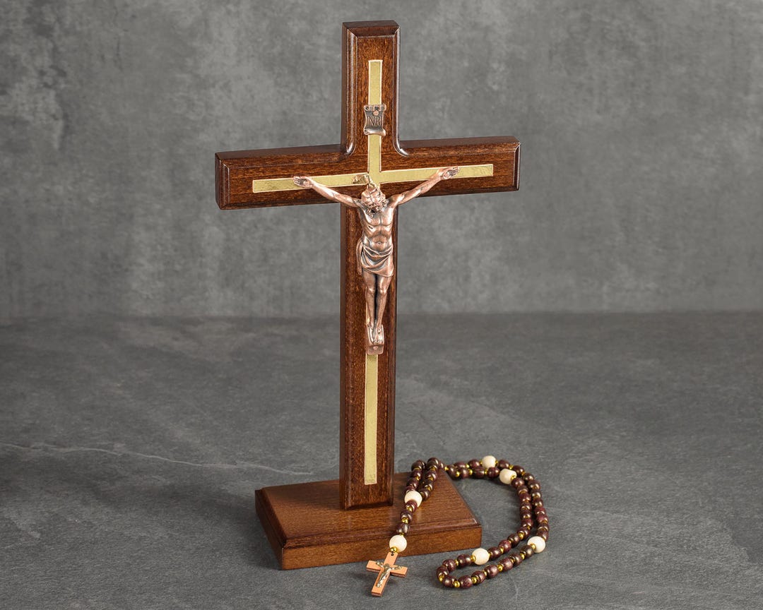 Standing Wooden Crucifix – 12" Wall Cross With Detachable Base and ...