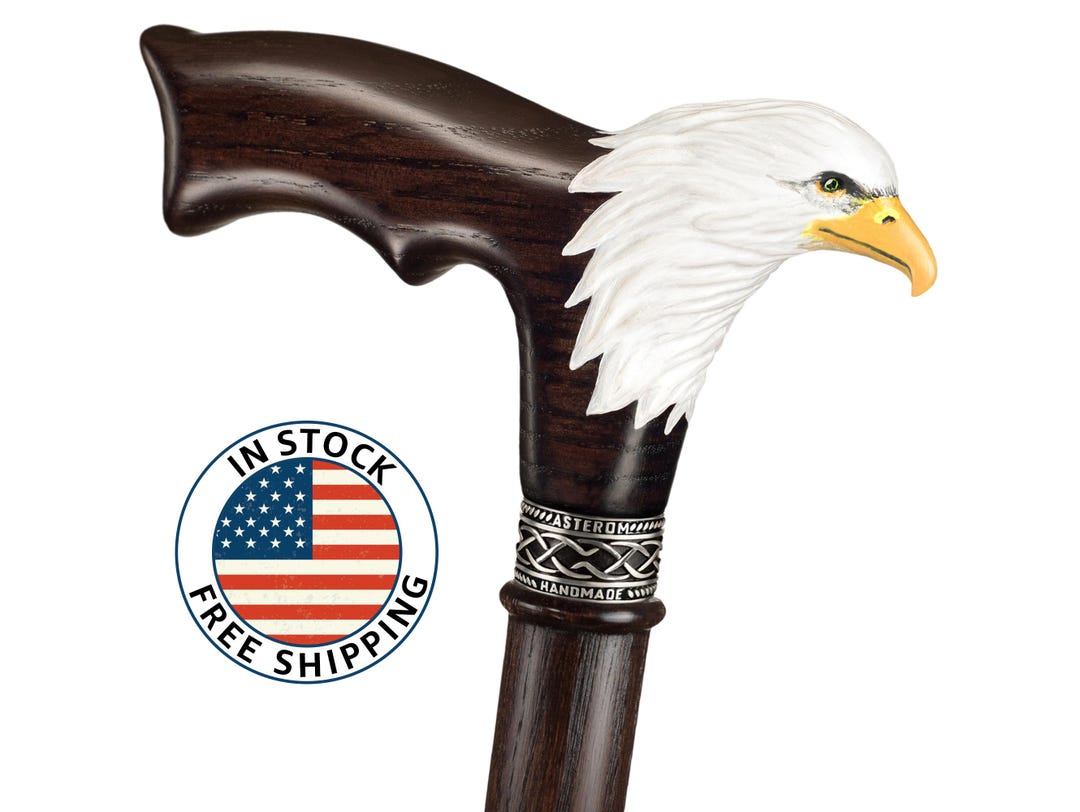 Hand-painted Wooden Carved Walking Cane - Bald Eagle Walking Stick for ...
