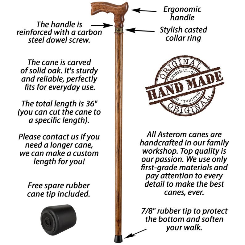 Oak Wood Walking Cane – Ergonomic Handle, Handcrafted Walking Stick - Etsy