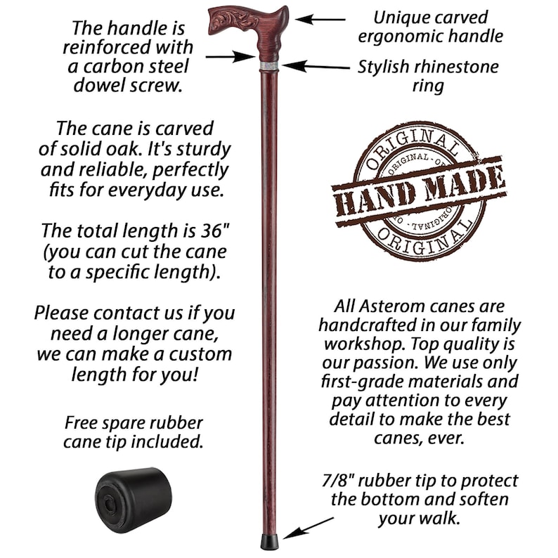Handmade Walking Cane - Carved Walking Stick - Custom Wooden Cane ...