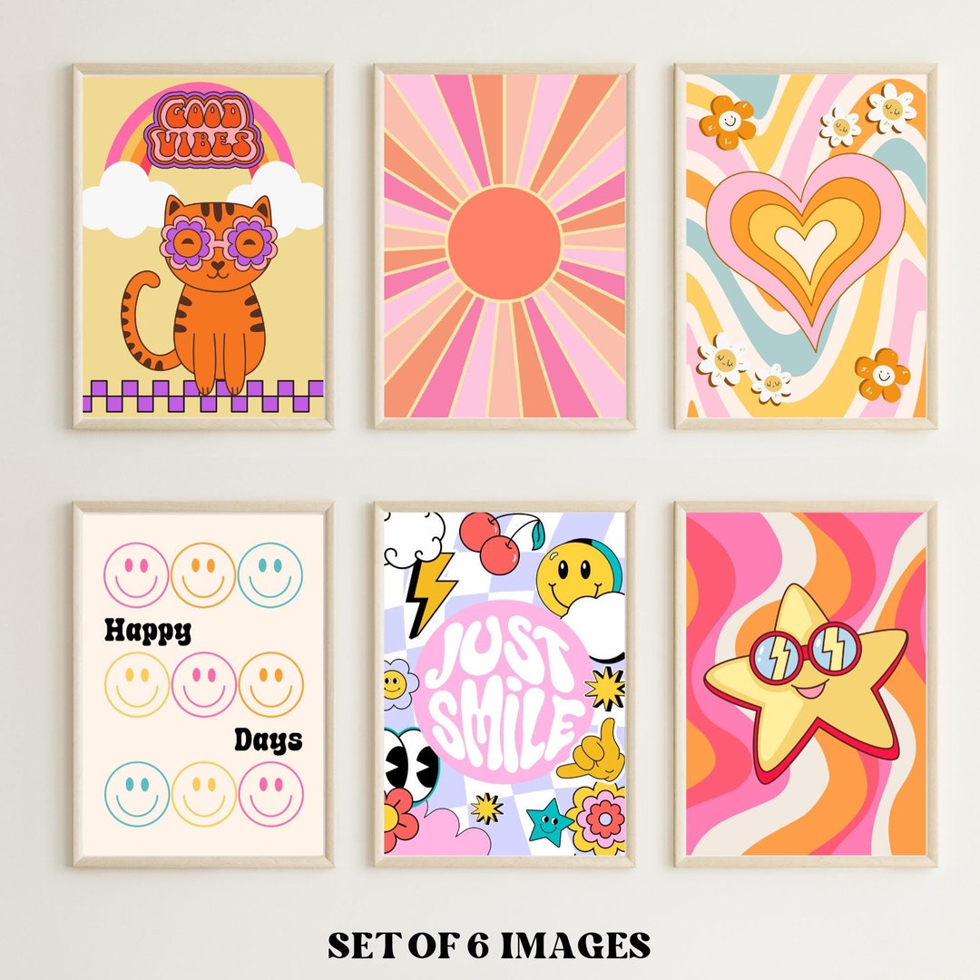 Funky Retro Wall Collage Kit, Groovy Preppy Room Decor,colorful ...
