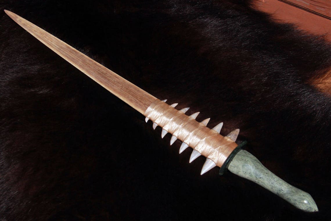 Sword With Swordfish Bill Blade, Fossil Shark Teeth. Stone Handle ...
