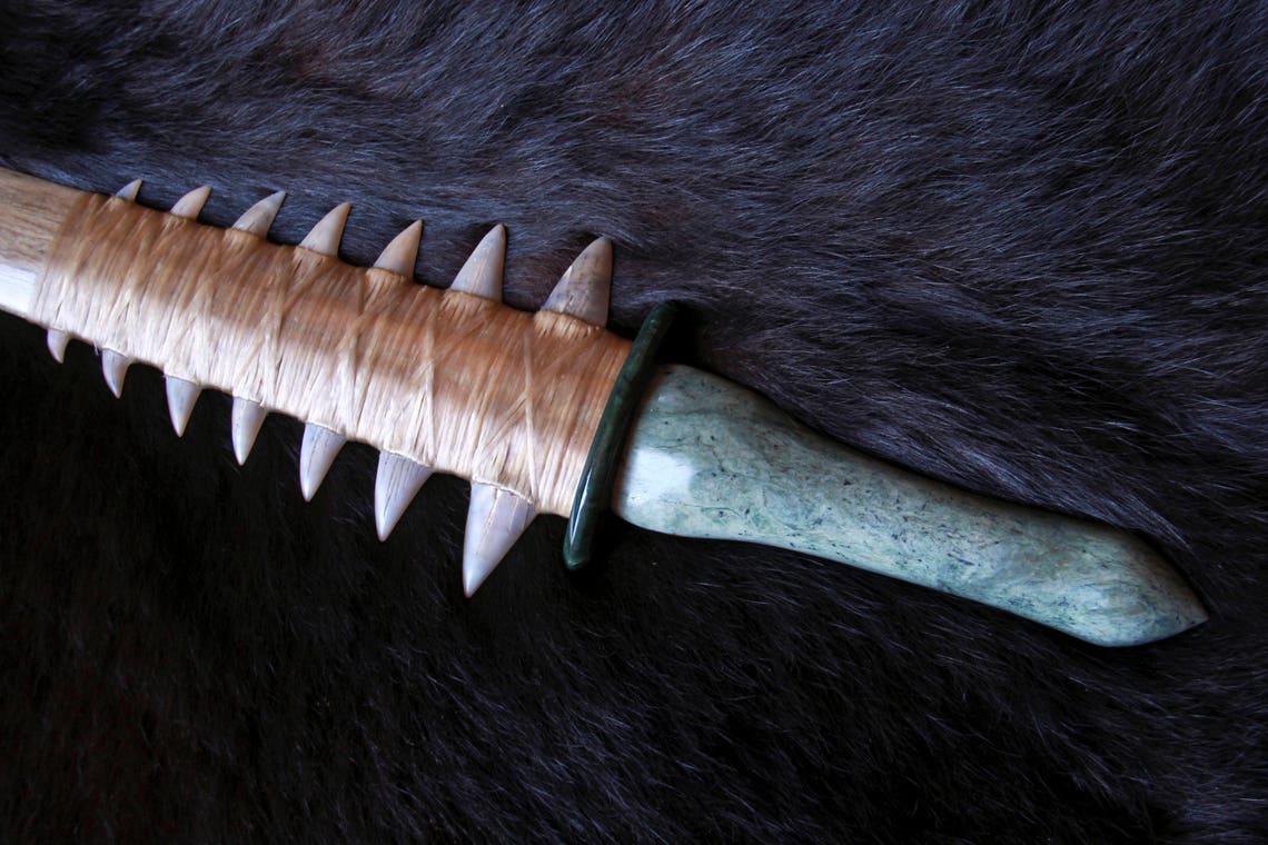 Sword With Swordfish Bill Blade, Fossil Shark Teeth. Stone Handle ...