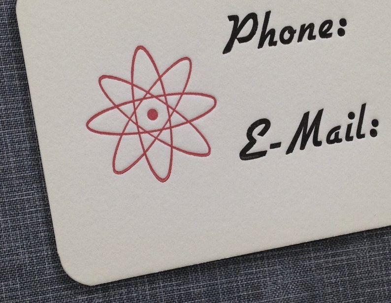 Letterpress Calling Card Atomic Letterpress Phone Card - Etsy