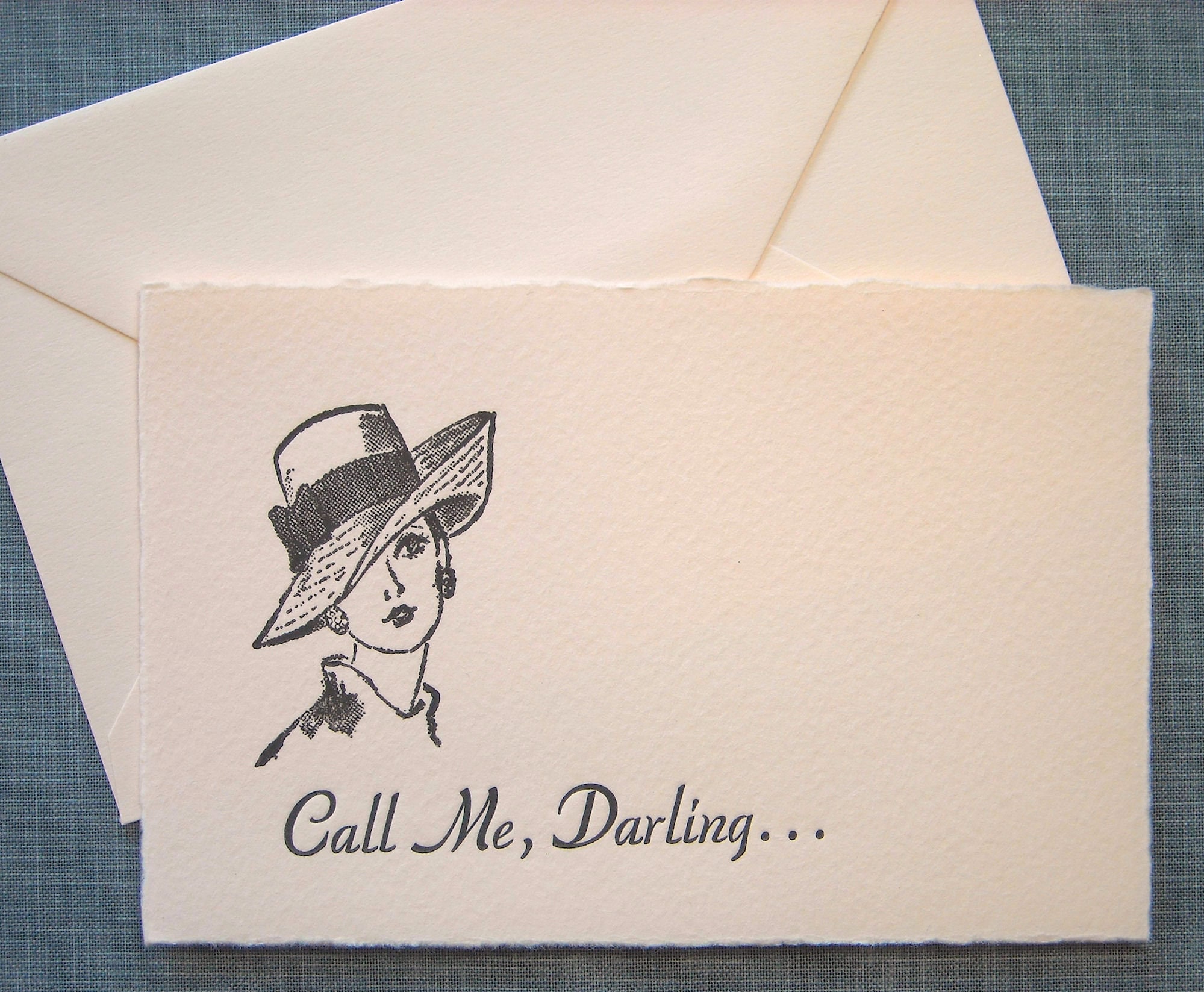 Letterpress Greeting Card and Envelope Call Me, Darling Single Flat ...