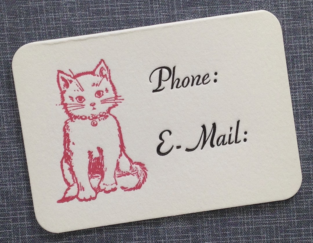 Letterpress Calling Card Cute Kitten Cat Letterpress Phone - Etsy