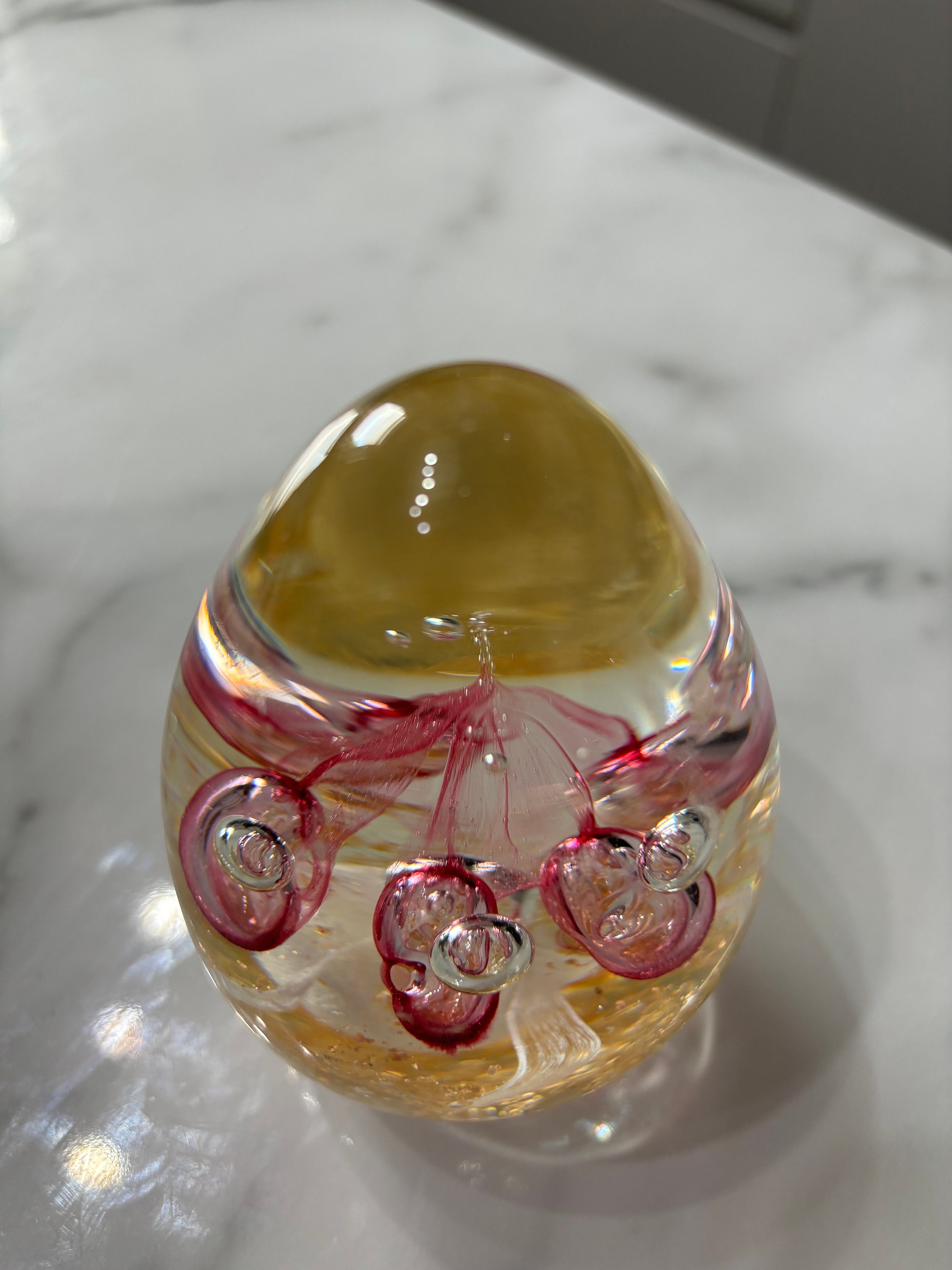 Vintage Glass Paperweight, Large Egg Shape With Stunning Colours Pink ...