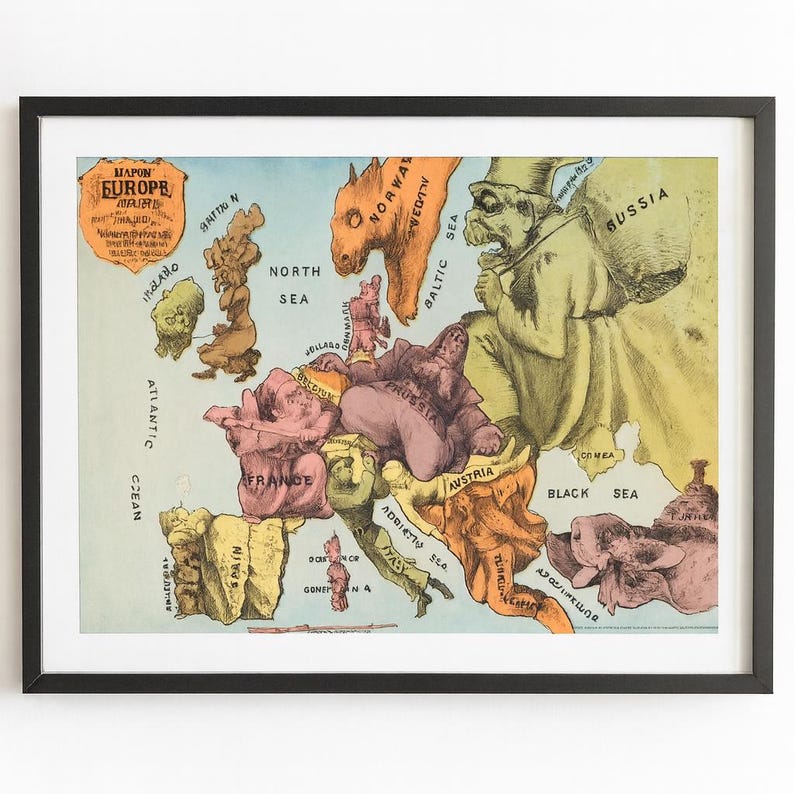 Vintage Satirical Map of Europe 1870 | Historical Caricature Map ...