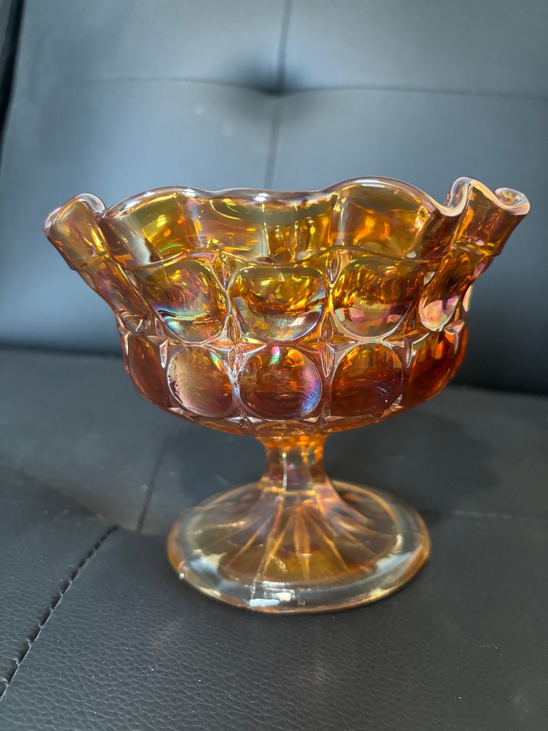 Vintage Carnival Amber Glass Compote Dish Bowl - Etsy