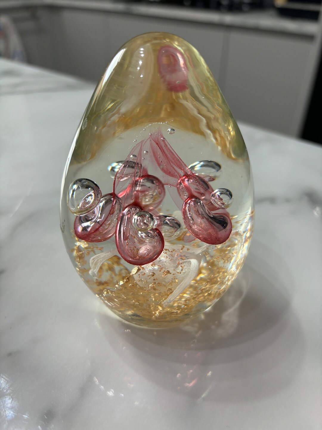 Vintage Glass Paperweight, Large Egg Shape With Stunning Colours Pink ...