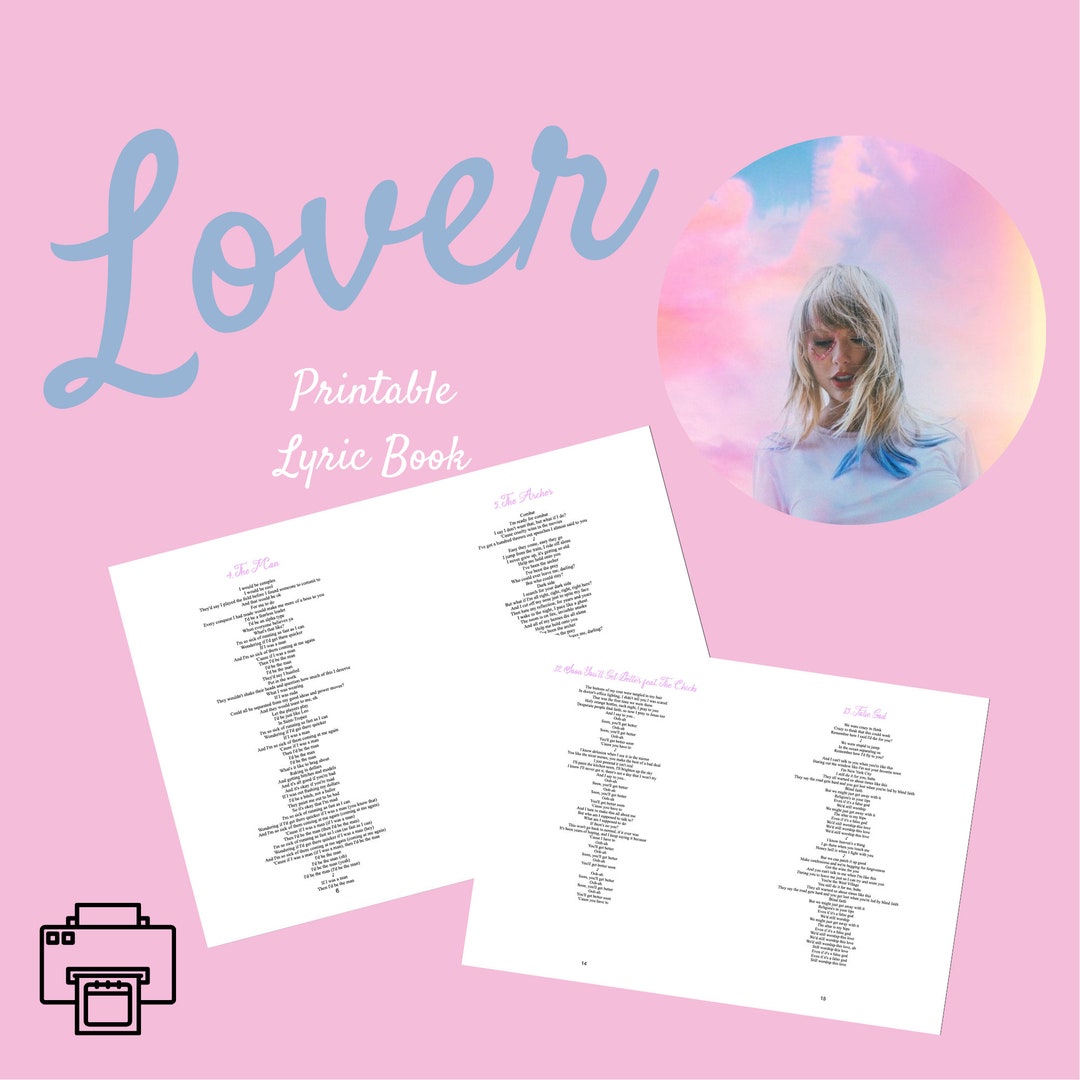 Taylor Swift Lover - Lyric Book | Instant Download Printable for ...