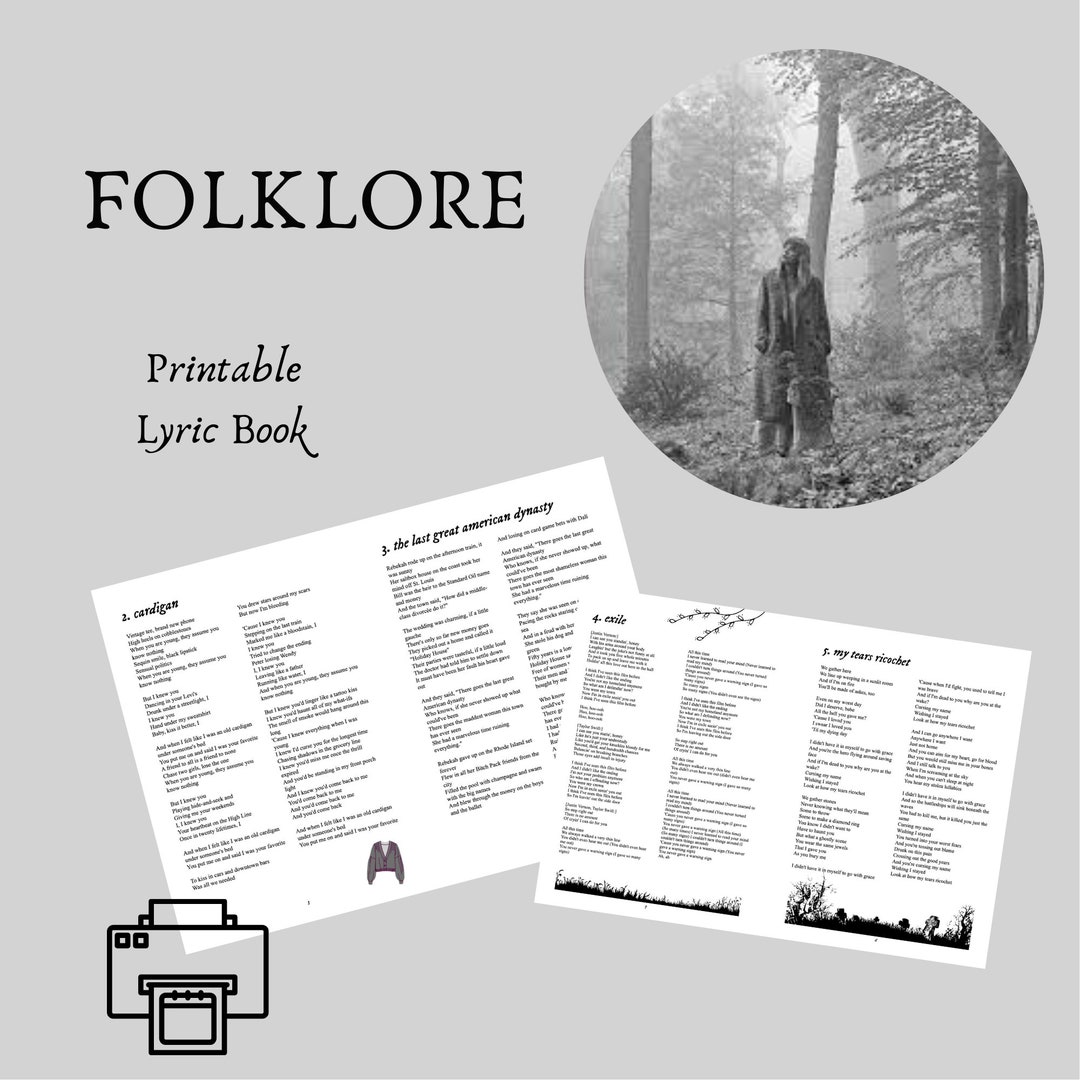 Taylor Swift Folklore Lyric Book Instant Download Printable for ...