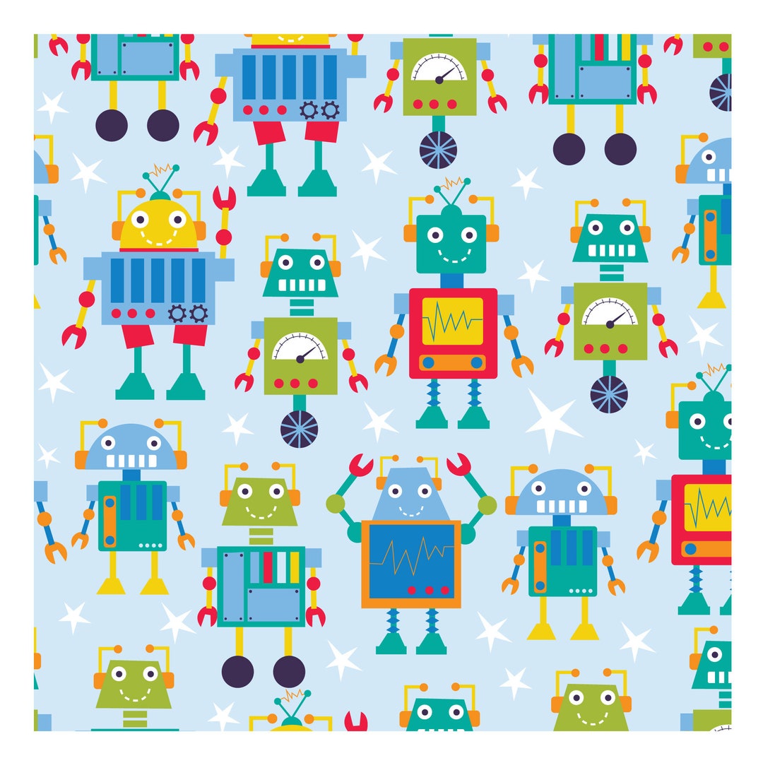 Robot / Cotton Fabric/patchwork/quilting/sewing Crafting-fabrics by the ...
