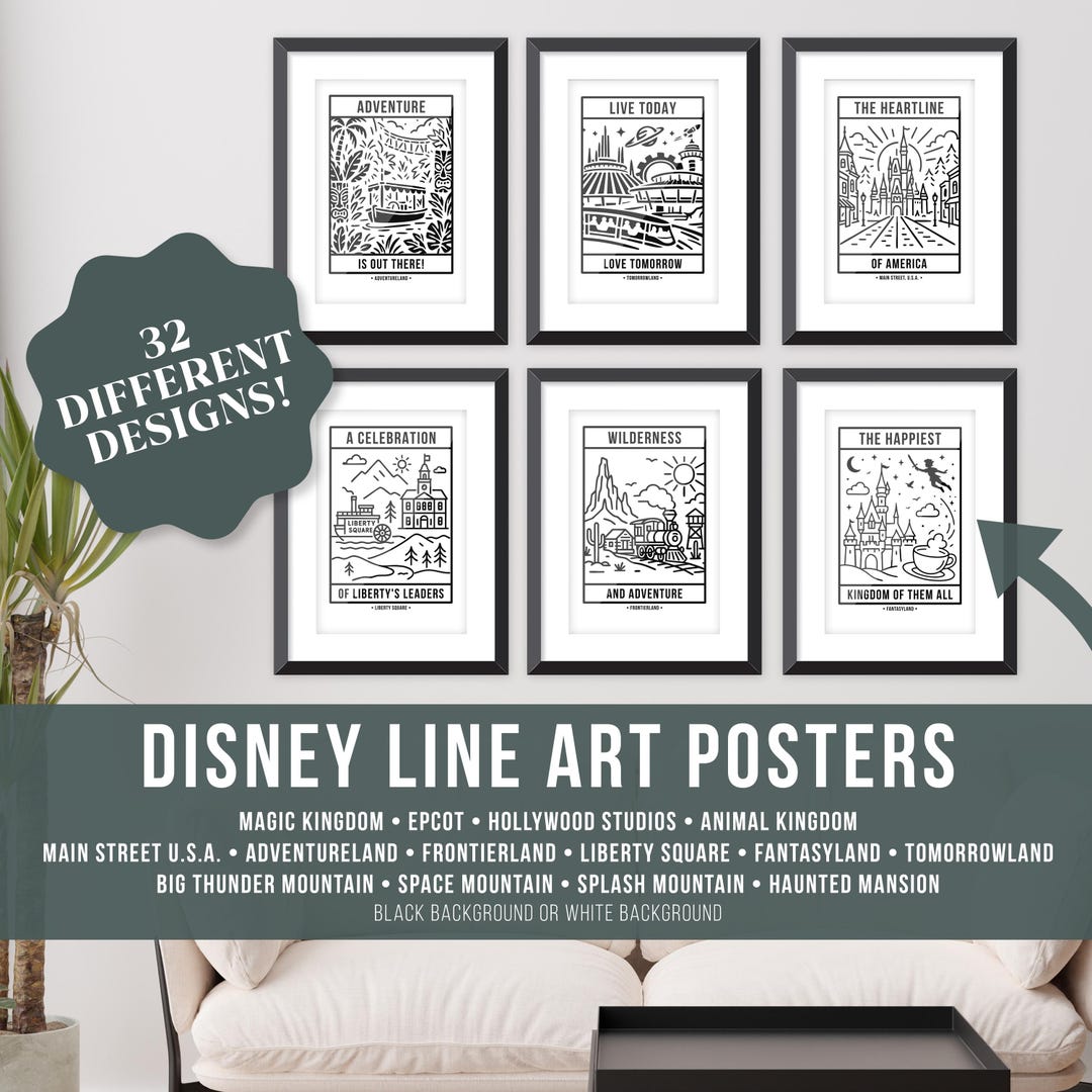 Theme Park Line Art Poster | Magic Kingdom, Epcot, Minimalist Wall Art ...
