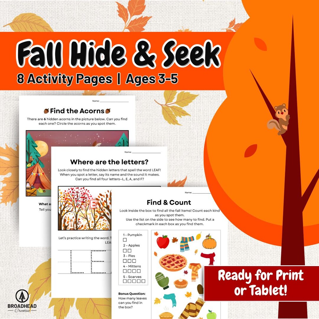 Fall Hide & Seek Preschool Activity Pack | Search and Find Worksheets ...