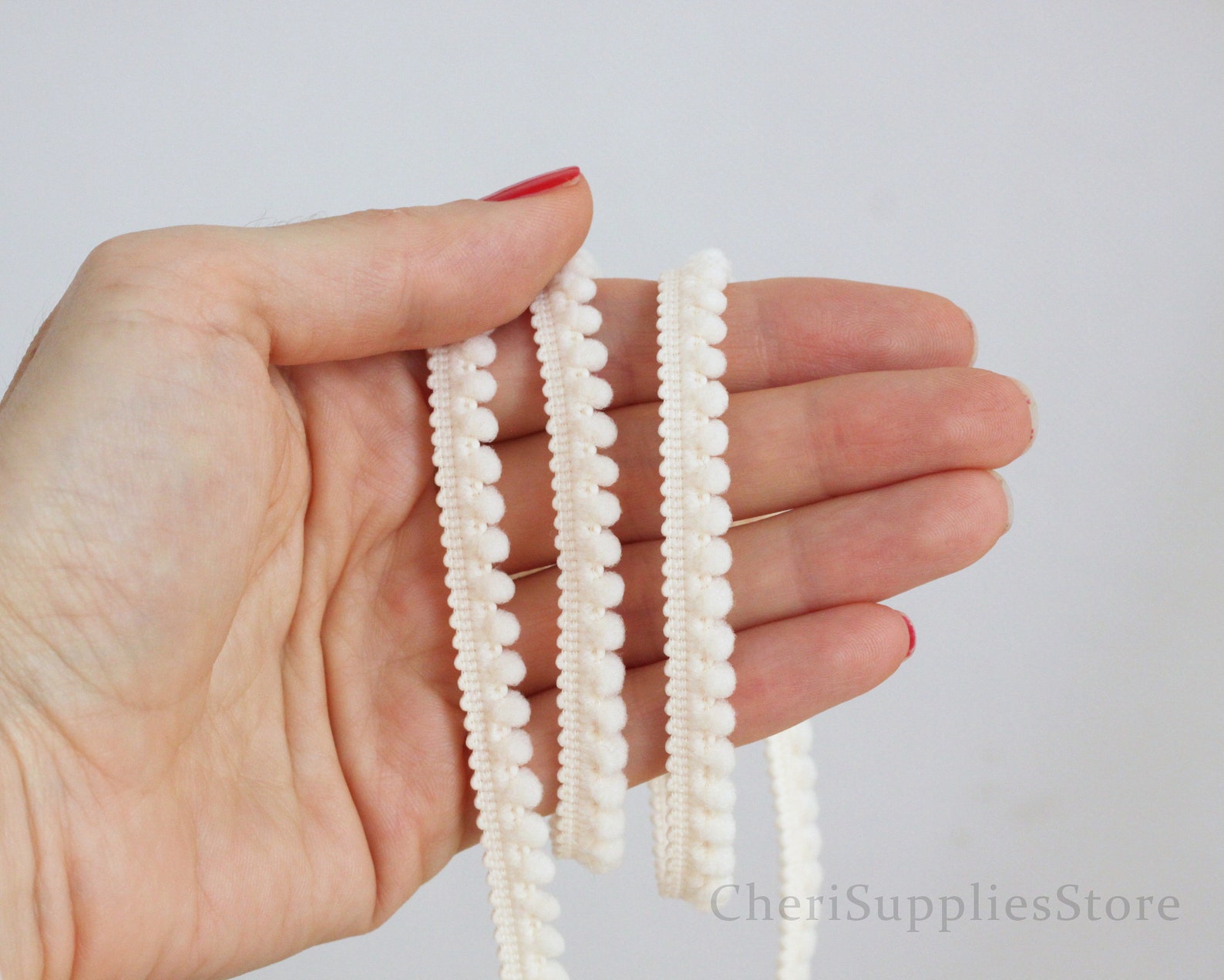 Cream Mini Pompom Bobble Trim by Yard/metre | Small 4mm Pompom Border ...