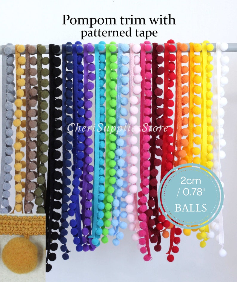 Pompom Trim 0.78in (2cm) Balls by Yard/metre | Pompom Border Trimming ...
