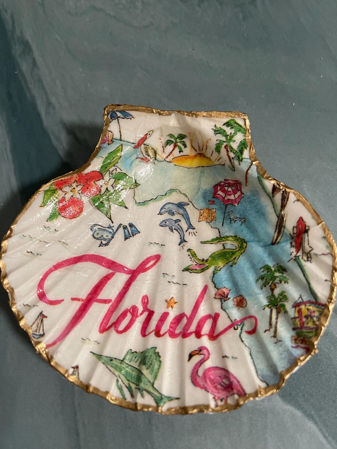 Florida Gold Leaf Seashell Jewelry Dish | Coastal Decor | Beach Lover ...