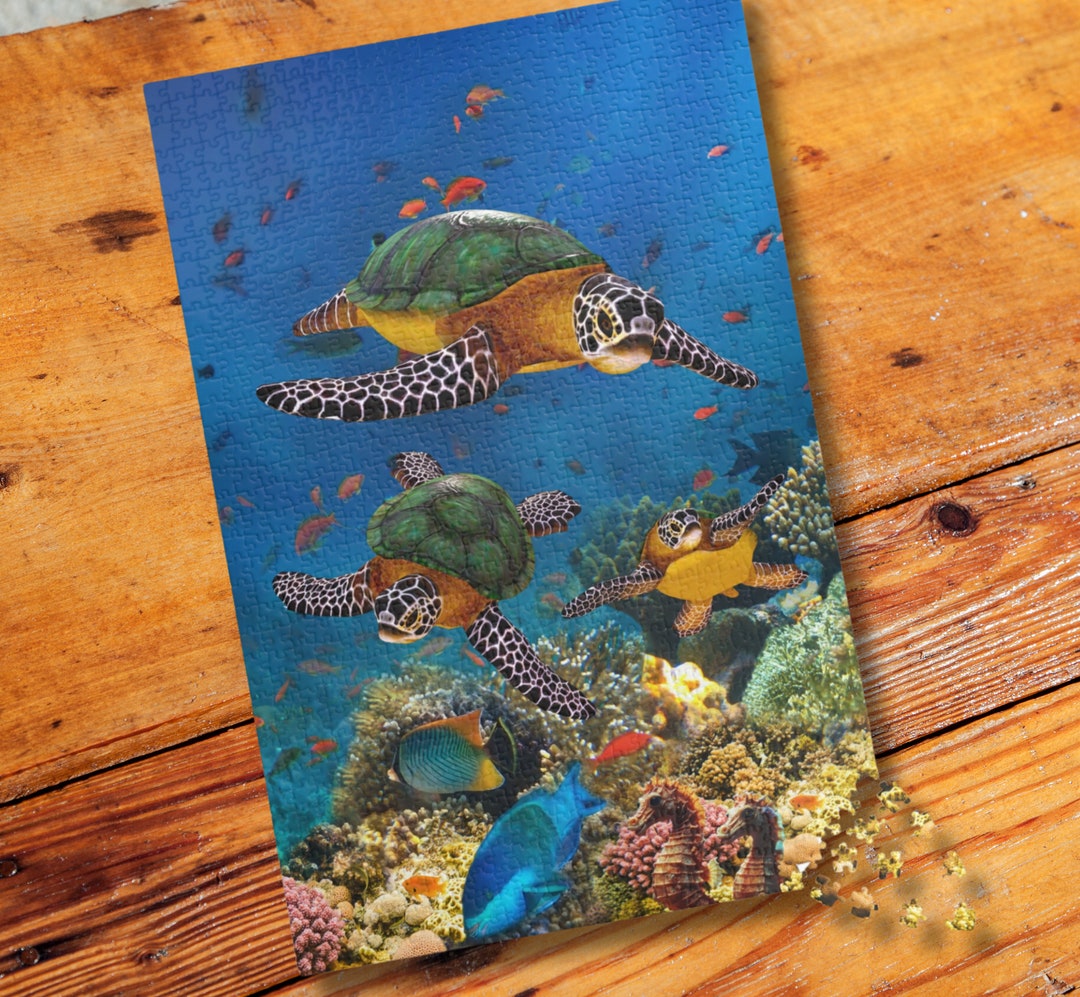 Sea Turtles in Ocean Reef Challenging Jigsaw Puzzle 1014 Piece, Gift ...