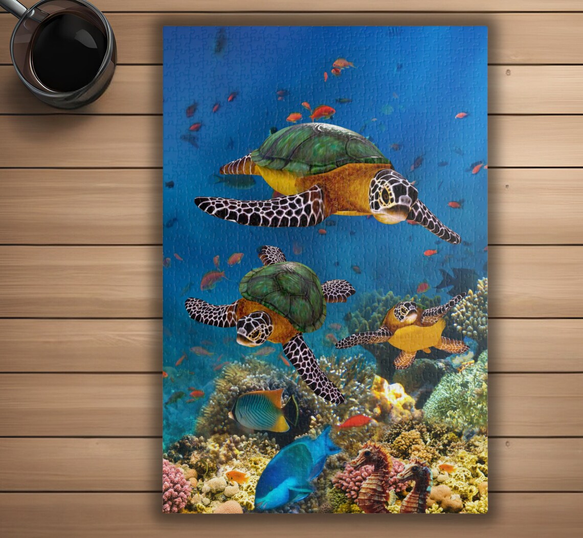 Sea Turtles in Ocean Reef Challenging Jigsaw Puzzle 1014 Piece, Gift ...