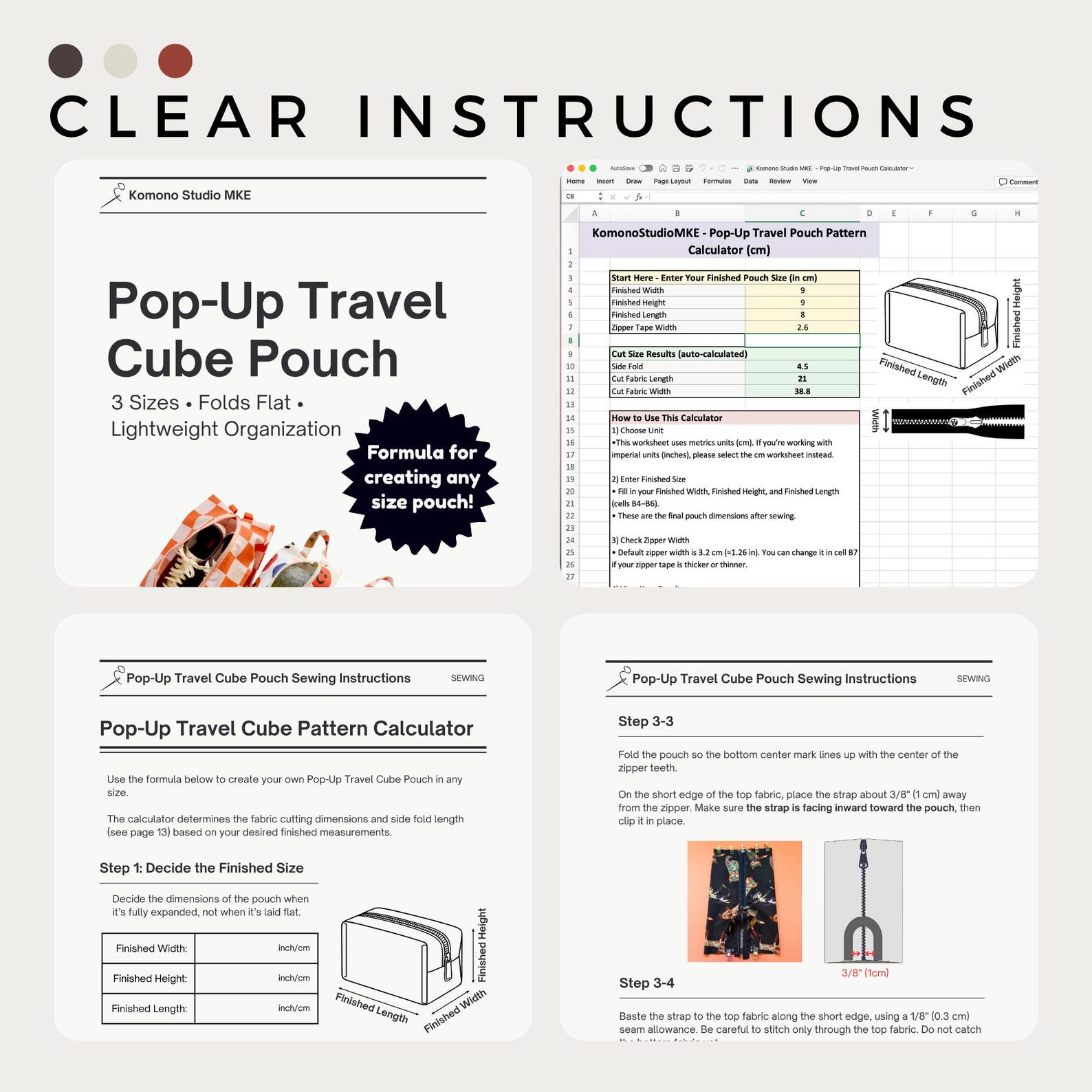 Pop-up Travel Cube Sewing Pattern PDF | 3 Sizes & Custom Size ...