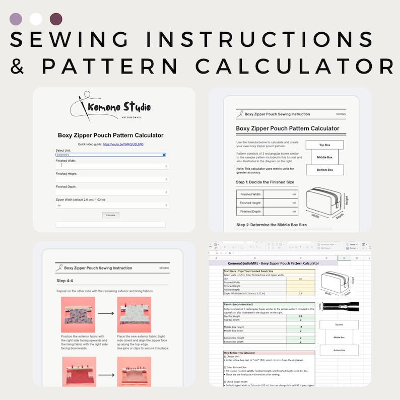 Boxy Zipper Pouch PDF Pattern With Custom Size Calculator & Formula ...