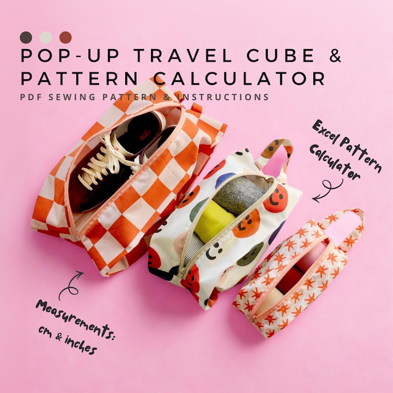Pop-up Travel Cube Sewing Pattern PDF | 3 Sizes & Custom Size ...