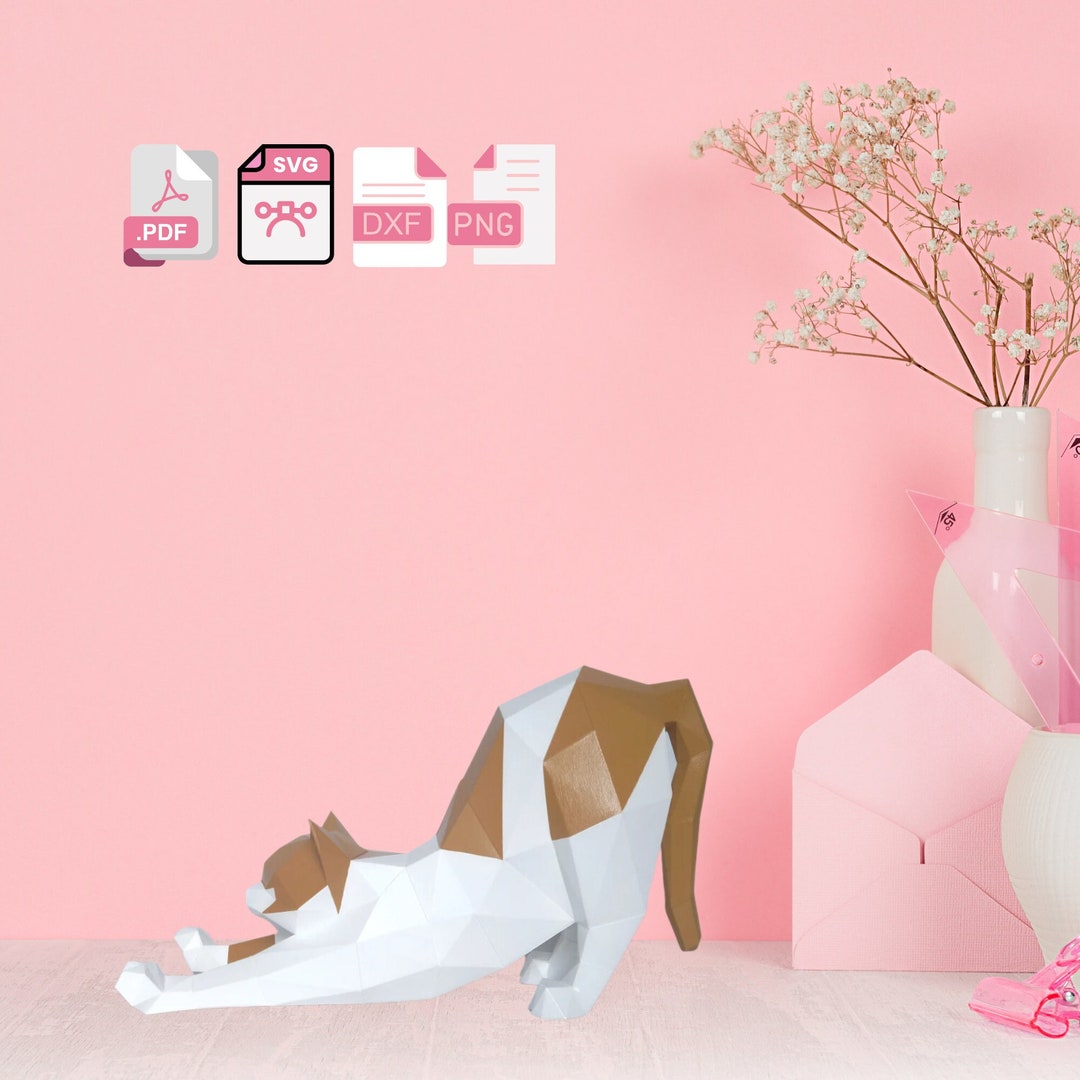 Cat Paper Craft, Cat Lover Diy Template, Origami 3d, Low Poly Decor ...